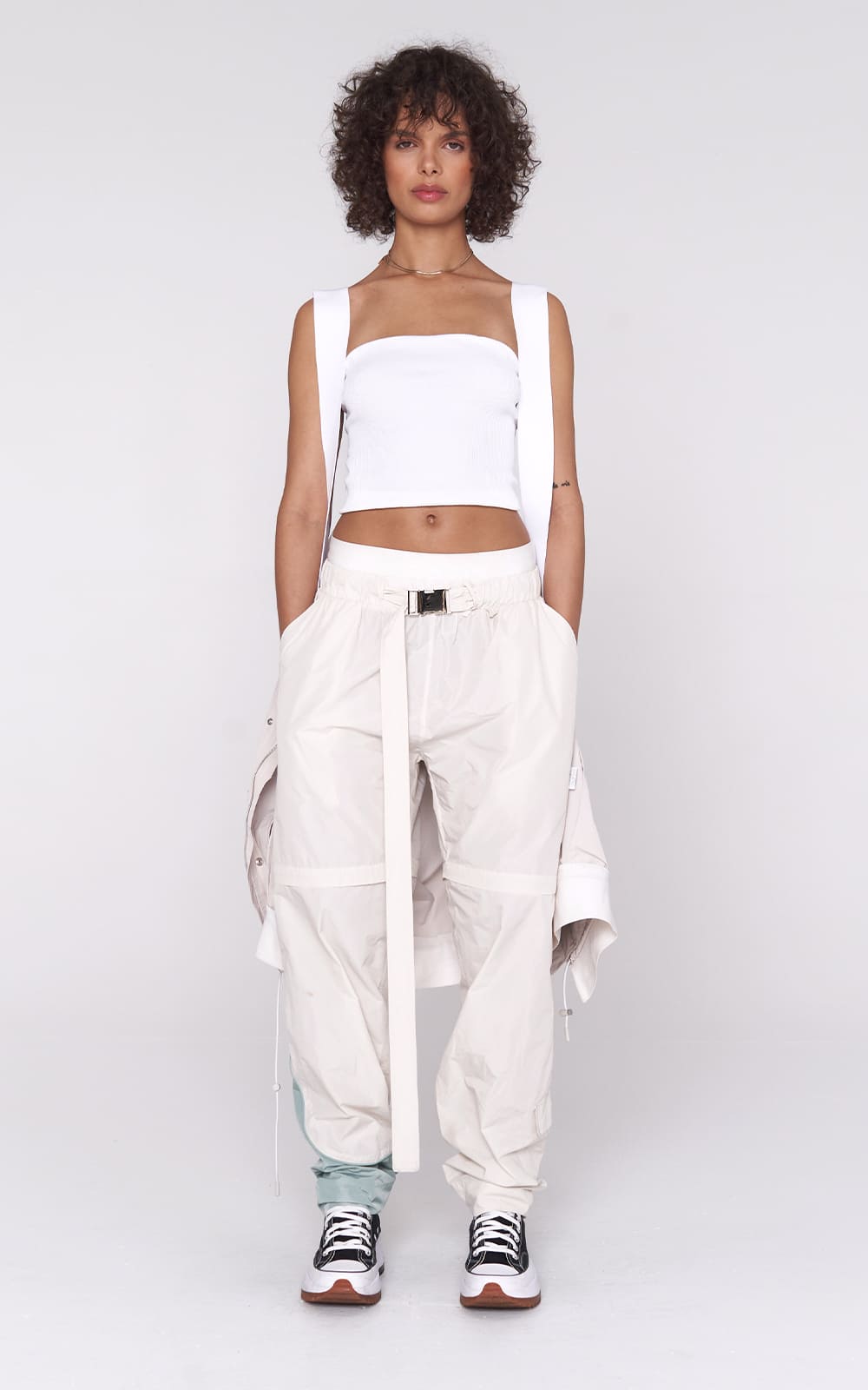 Convertible Nylon Pant in Ivory / Mint | SANS GÊNE