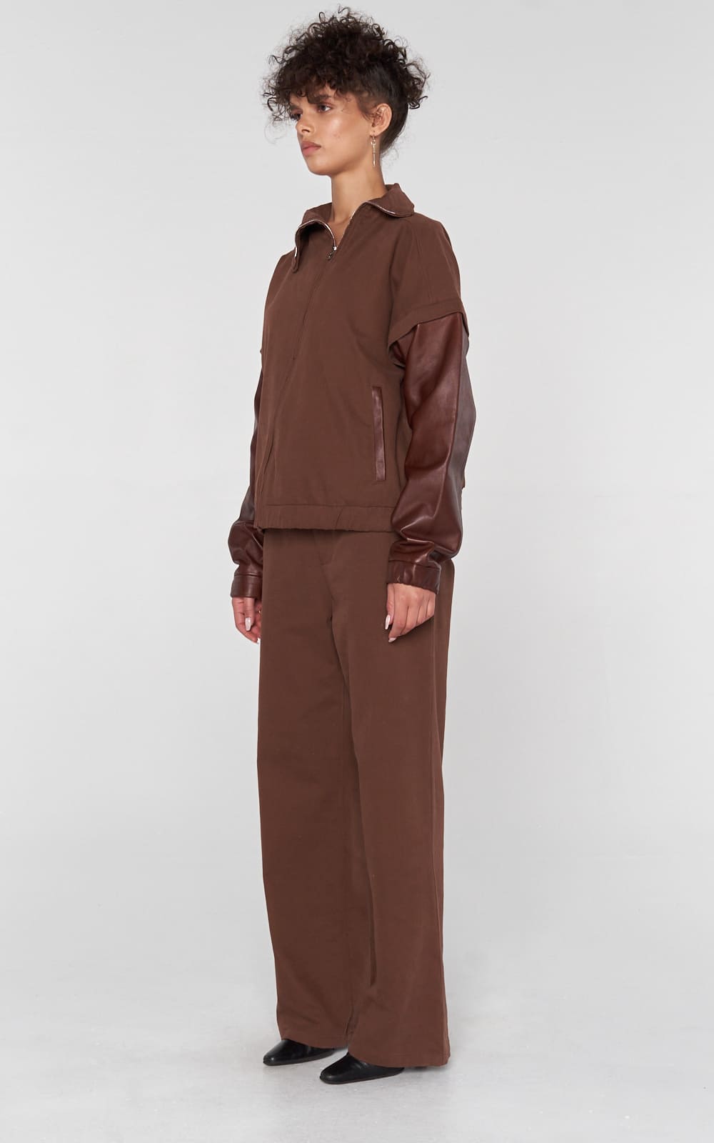 Convertible Bomber Jacket in Brown | SANS GÊNE
